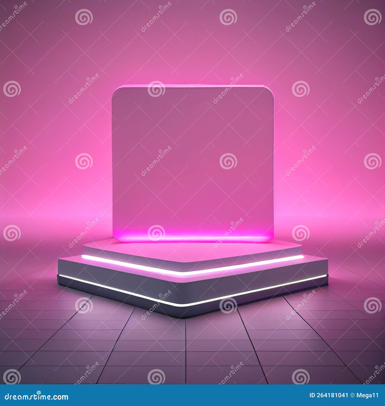 Empty Neon Stage in a Pink Background Stock Illustration - Illustration ...