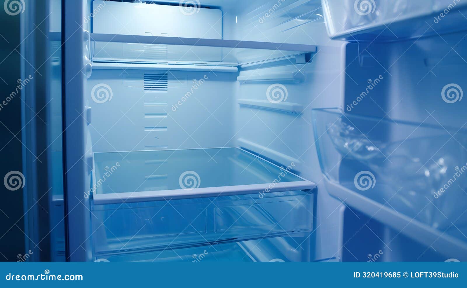 Generative AI Empty Open Freezer in the Refrigerator Business Concept ...