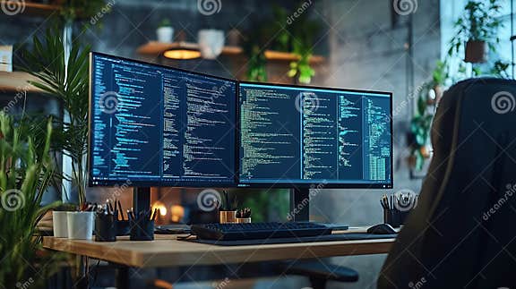 Generative AI Empty Software Developer Office Workplace with a Desk ...