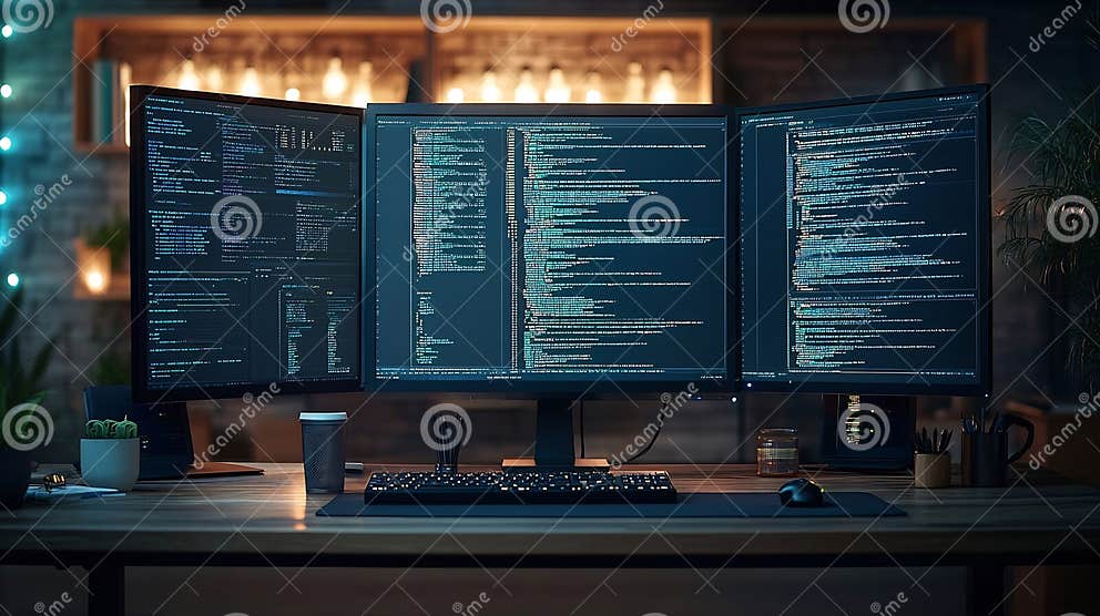 Generative AI Empty Software Developer Office Workplace with a Desk ...