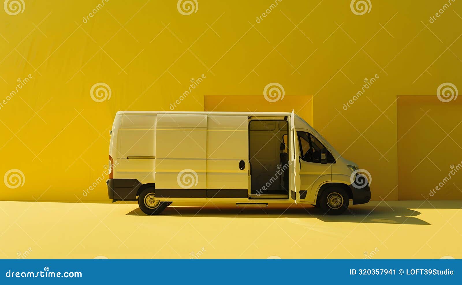 Generative AI Empty Van with Open Doors in Front of a Yellow Wall ...