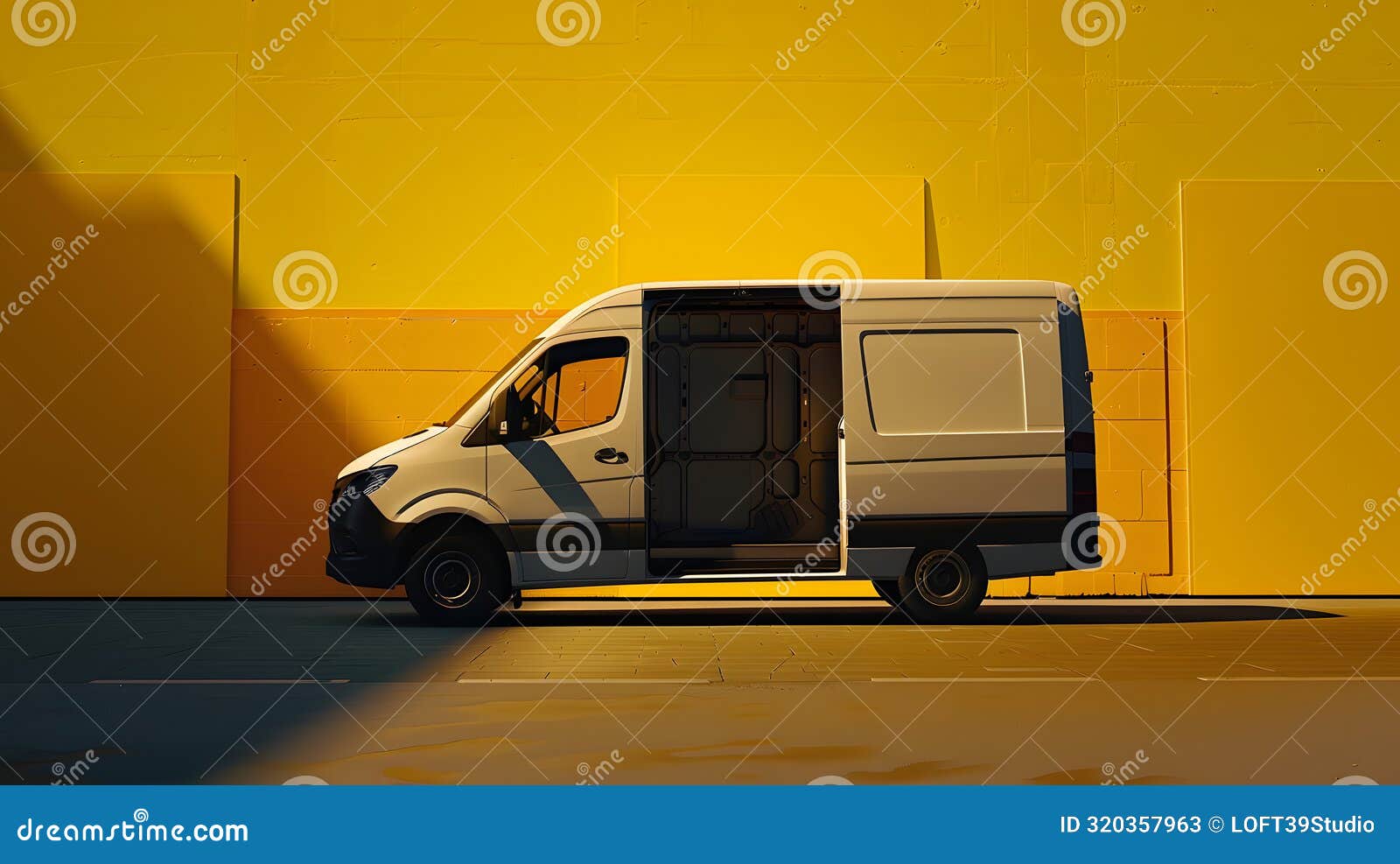 Generative AI Empty Van with Open Doors in Front of a Yellow Wall ...