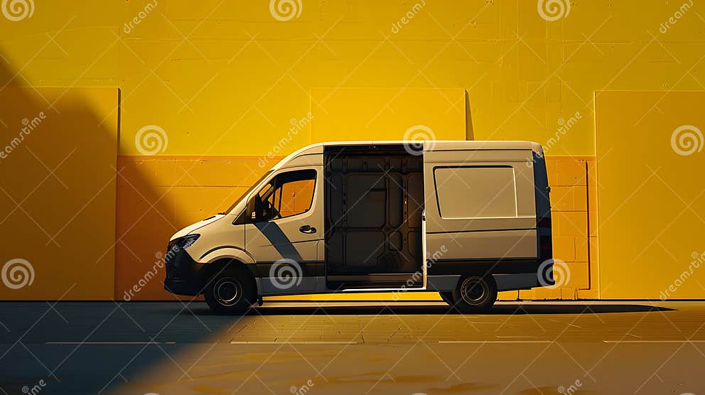 Generative AI Empty Van with Open Doors in Front of a Yellow Wall ...