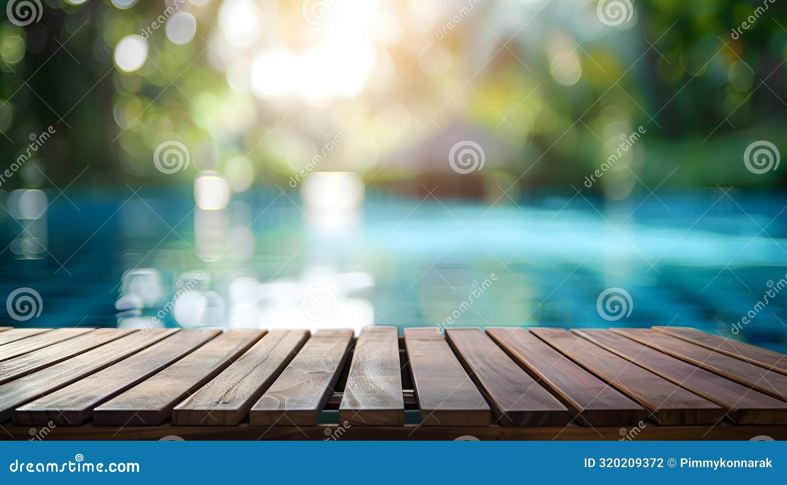 Generative AI Empty Wooden Table in Front with Blurred Background of ...