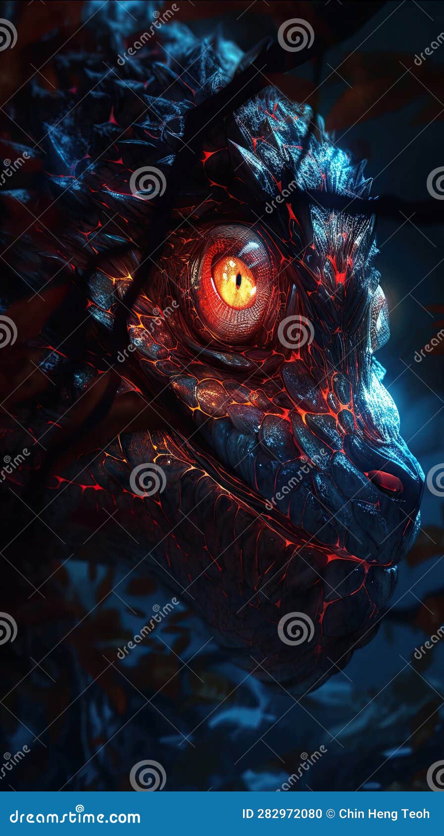 Generative AI of a Fantasy Alien Creature with Red Eyes and Red Fire ...