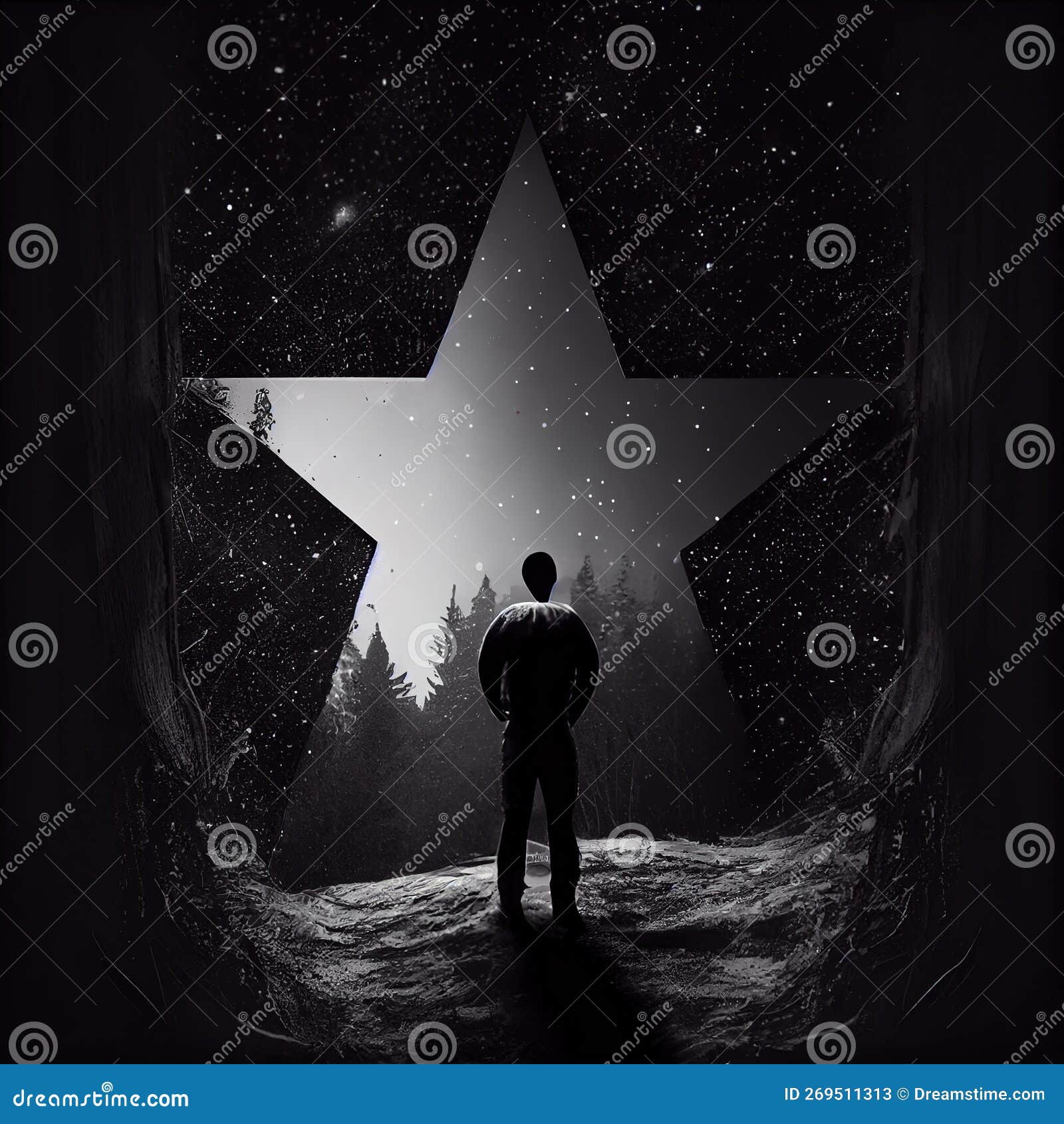 Generative AI: Fantasy Black Star Floating in a Forest Stock ...