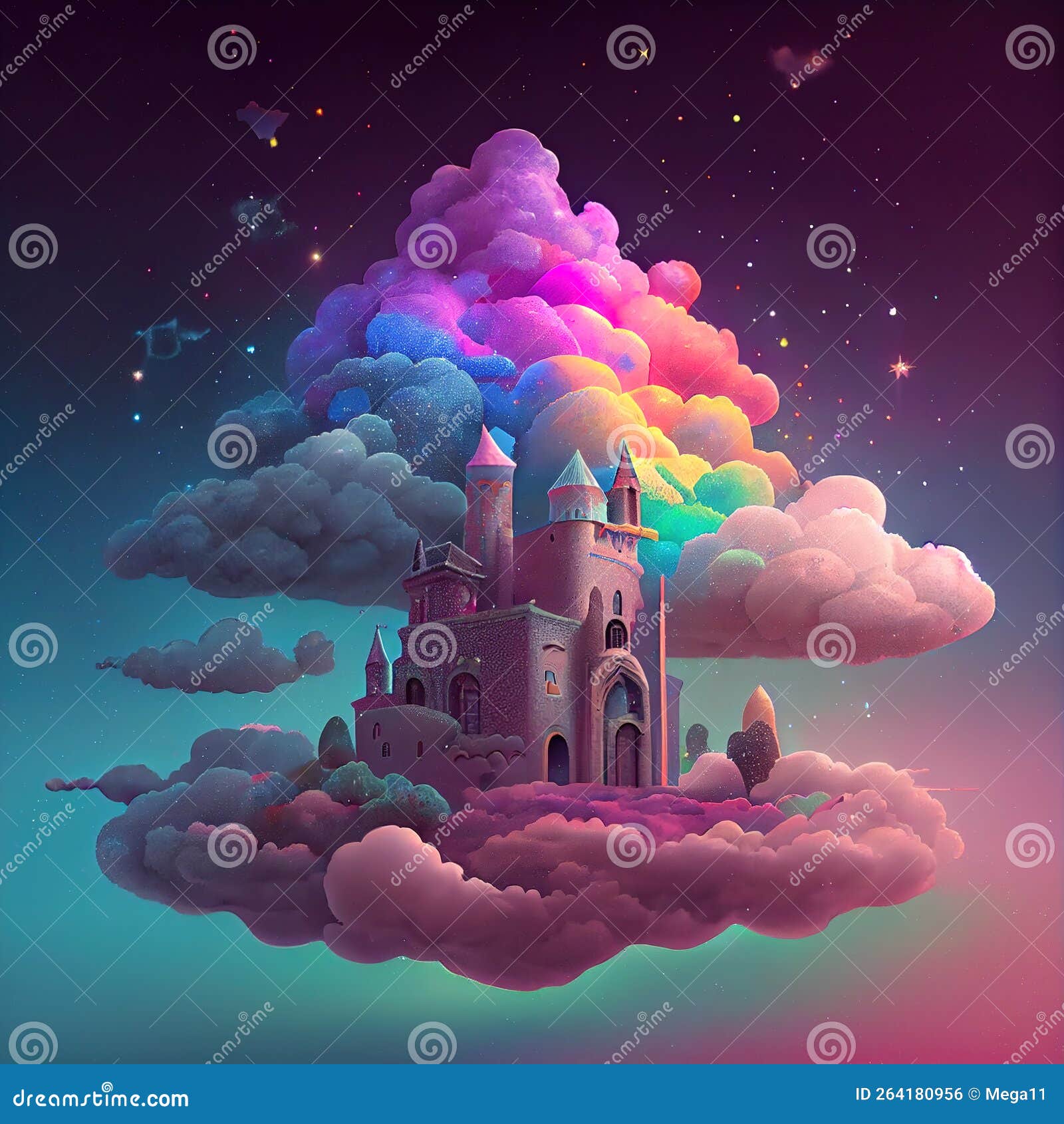 Fantasy Castle in the Clouds in the Sky Stock Illustration ...