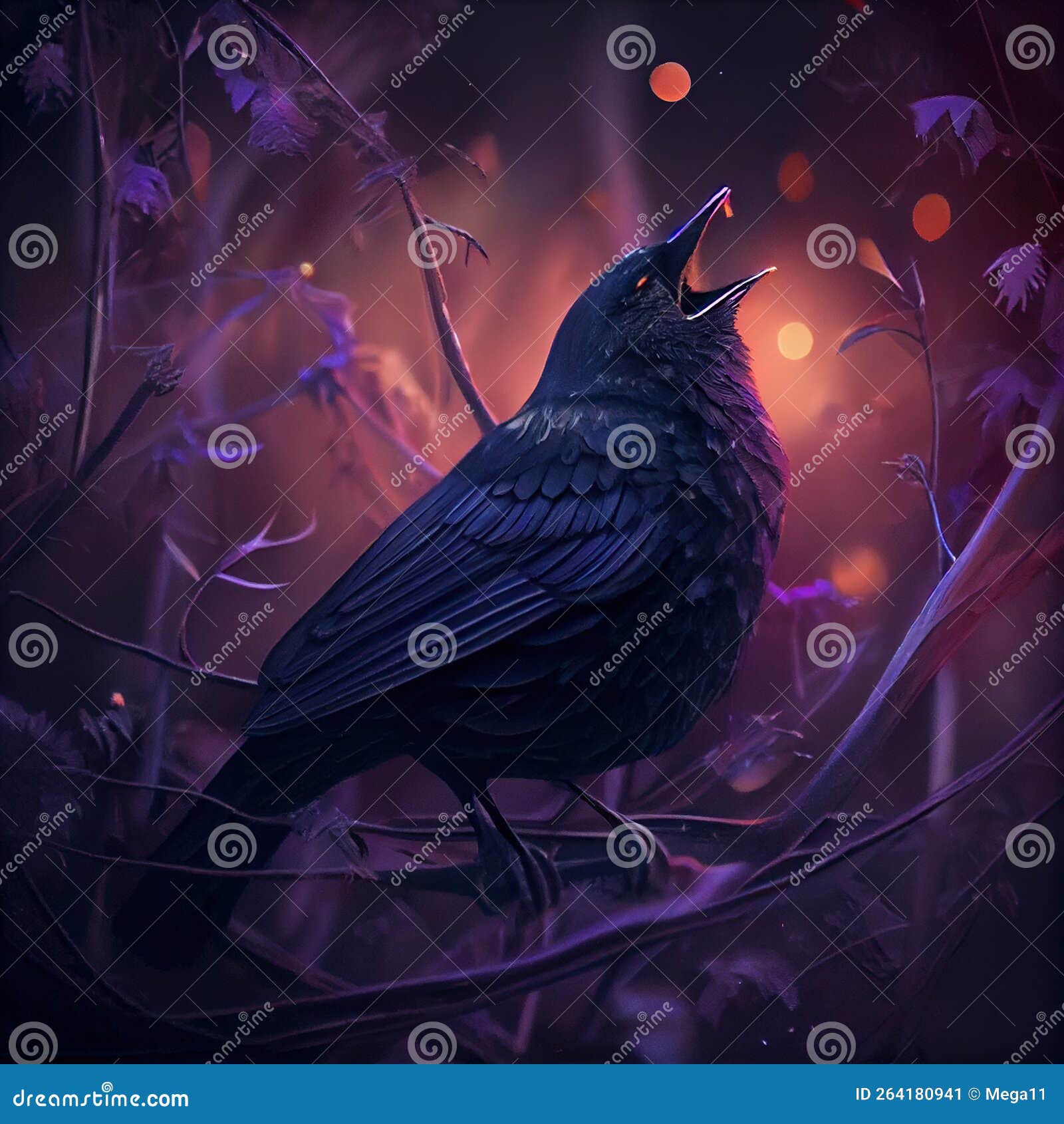 Fantasy Black Crow in the Forest Stock Illustration - Illustration of ...