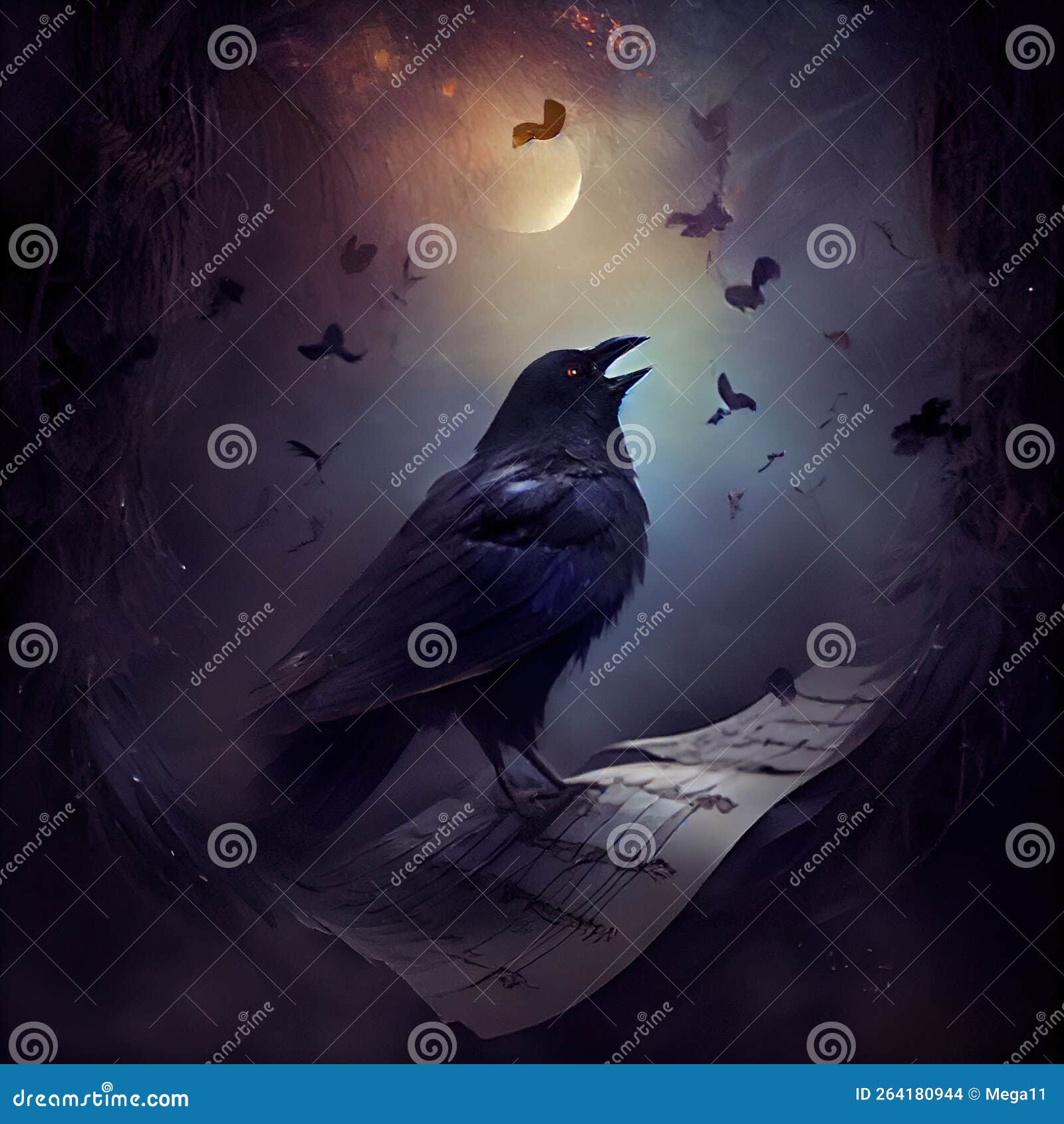 Fantasy Dark Crow in the Forest Stock Illustration - Illustration of ...