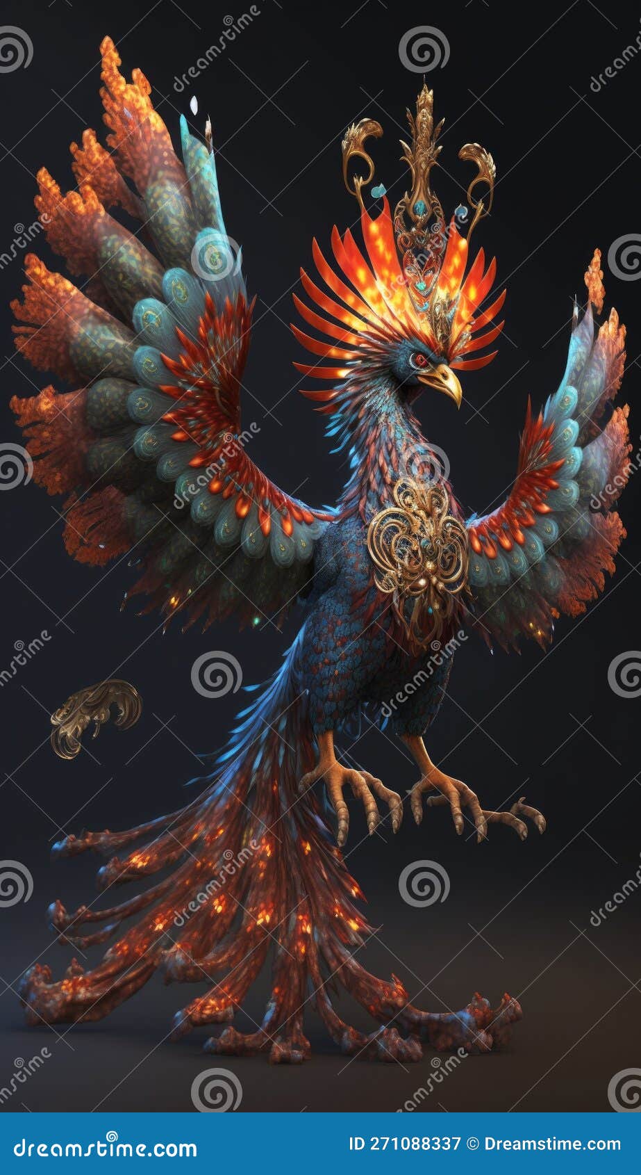 Generative AI of a Fantasy Phoenix with a Golden Crown Stock ...