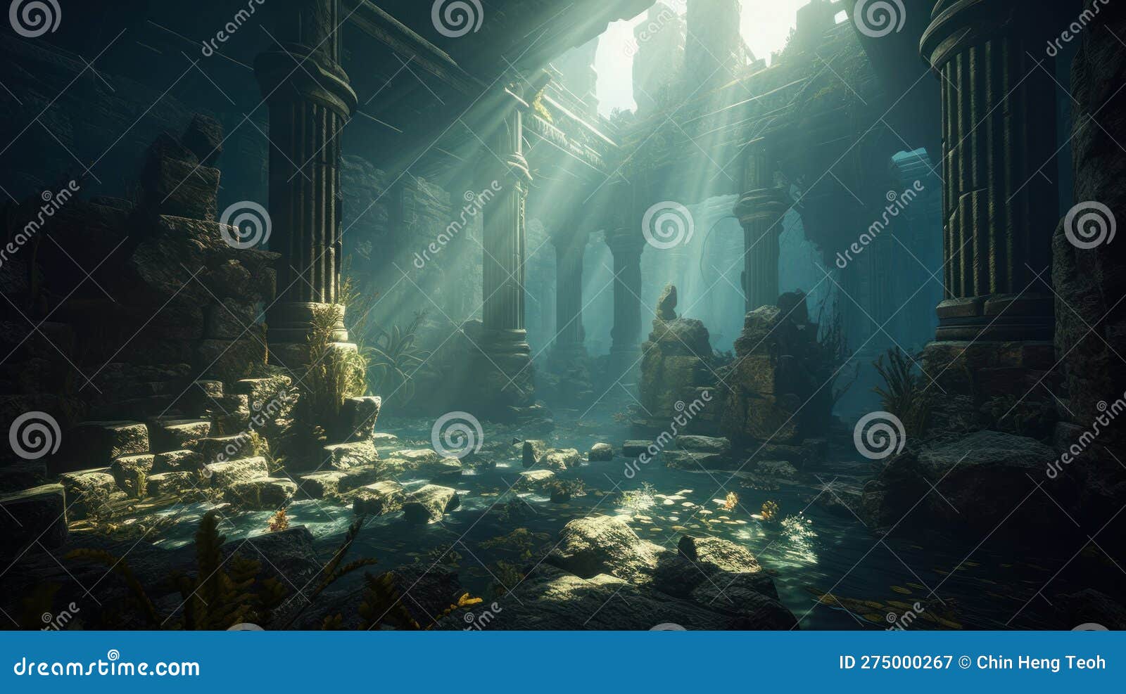 Generative AI of a Fantasy Temple Underwater Scene with Mirror Stock ...