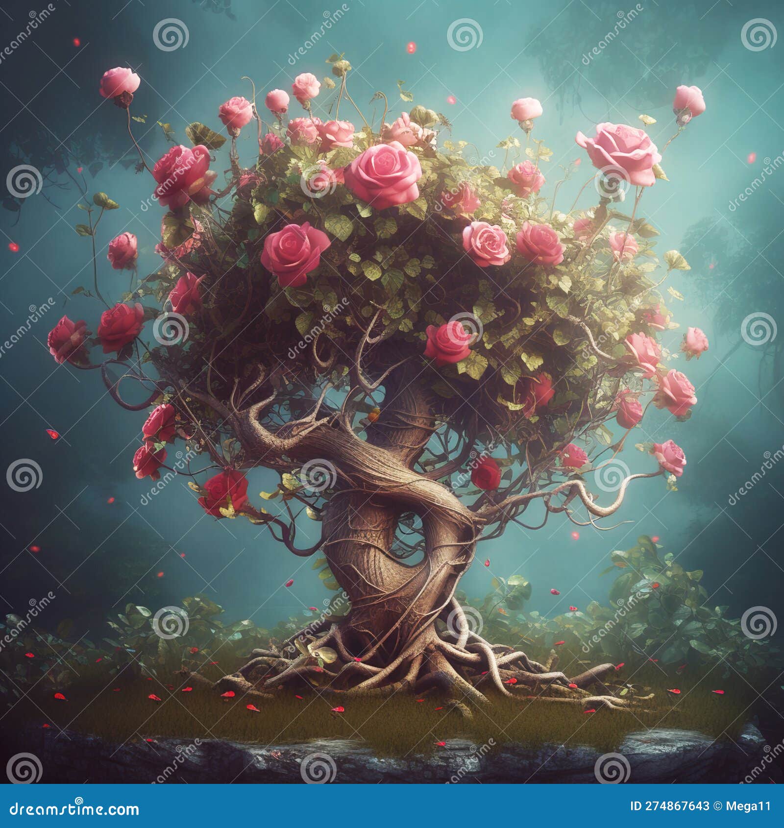 Generative AI: Fantasy Tree and with Gardens and Path Stock ...