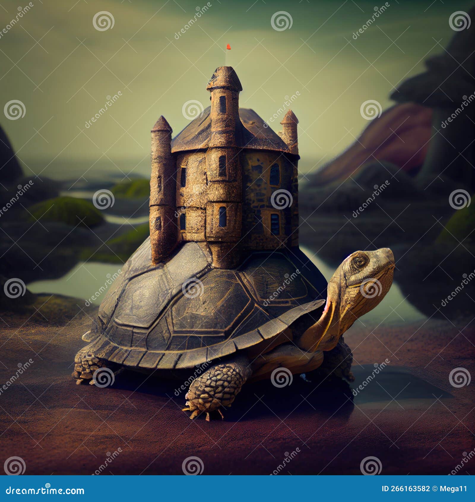 Generative AI: Fantasy Turtle with a Castle in Its Shell Stock ...