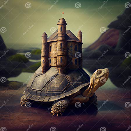 Generative AI: Fantasy Turtle with a Castle in Its Shell Stock ...