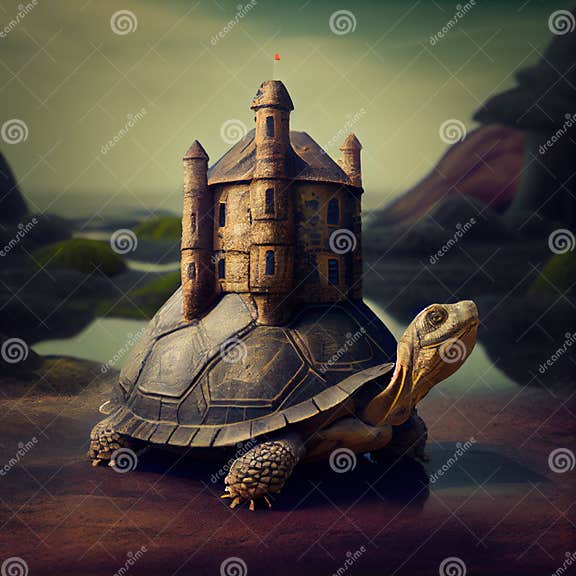 Generative AI: Fantasy Turtle with a Castle in Its Shell Stock ...