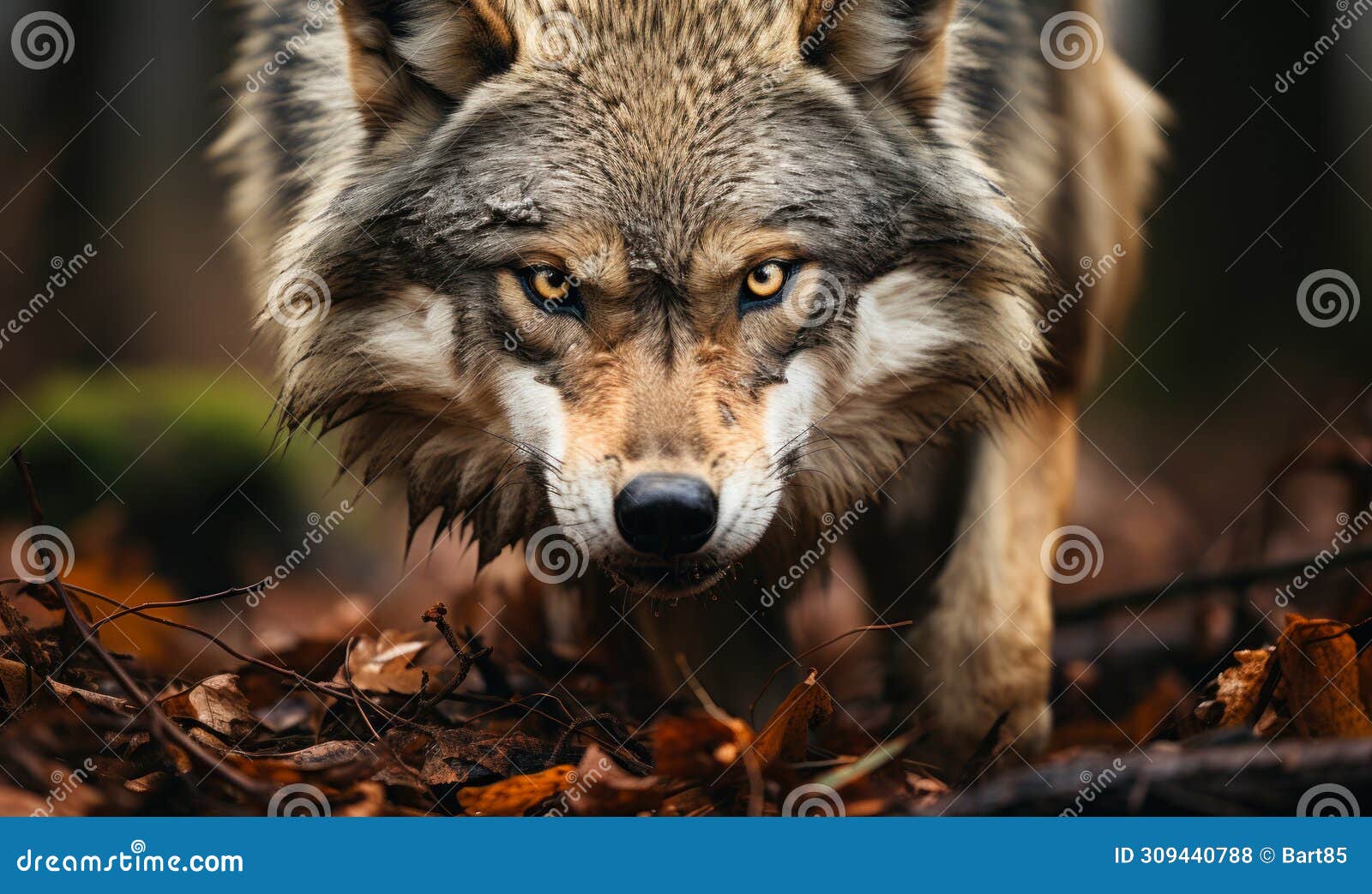 Ferocious Grey Wolf Snarling Aggressively in the Forest, Showcasing ...