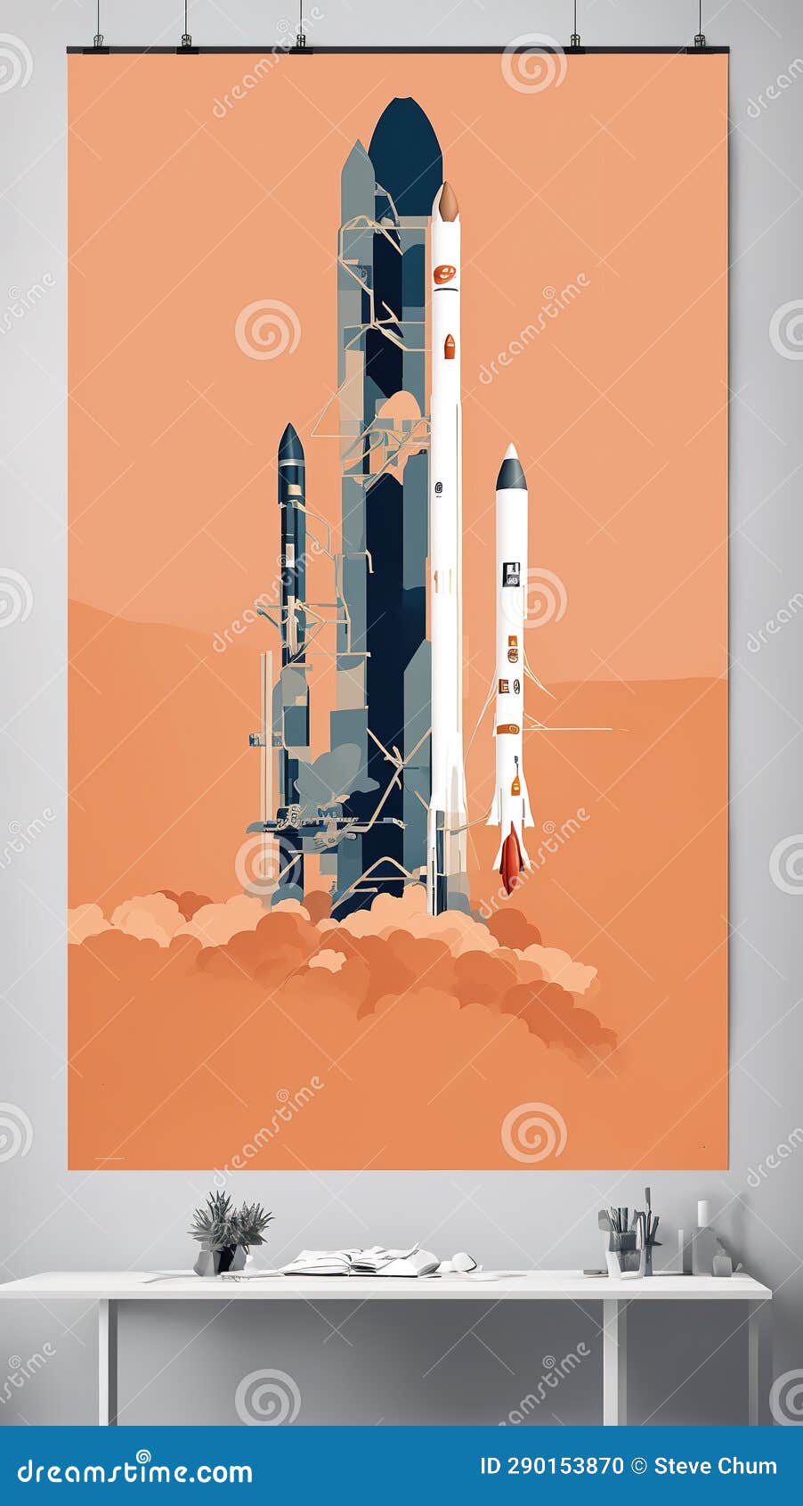 Generative AI, Flat Style Rocket Launch Poster Stock Illustration ...