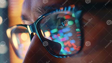 Generative AI Focused Developer Coder Wears Glasses Working on Computer Looking at Programming ...