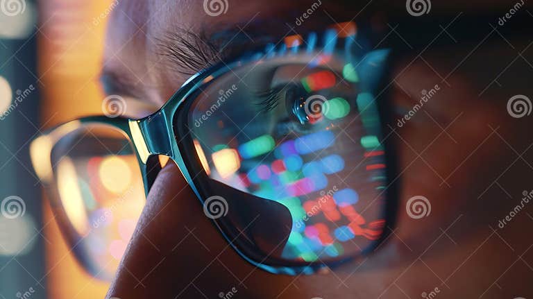 Generative AI Focused Developer Coder Wears Glasses Working on Computer Looking at Programming ...