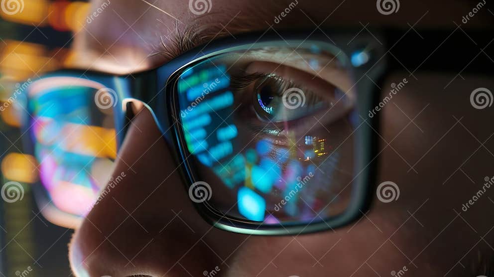 Generative Ai Focused Developer Coder Wears Glasses Working On Computer Looking At Programming