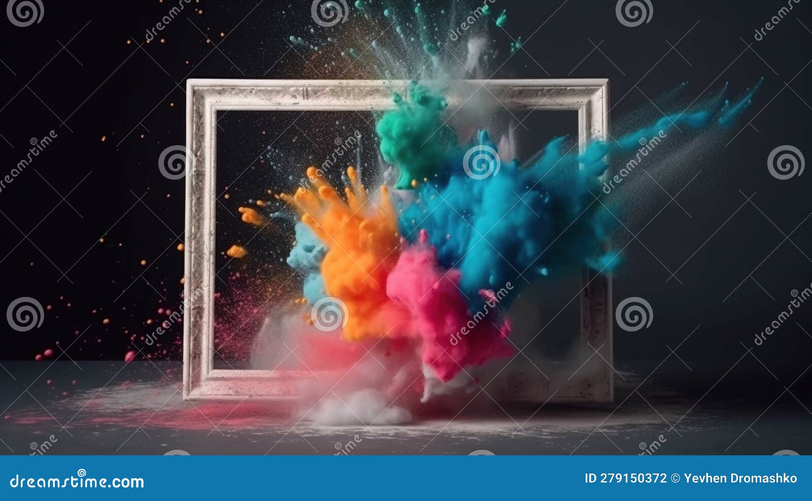 Generative AI, Frame with Colorful Holi Powder Paint Explosion ...