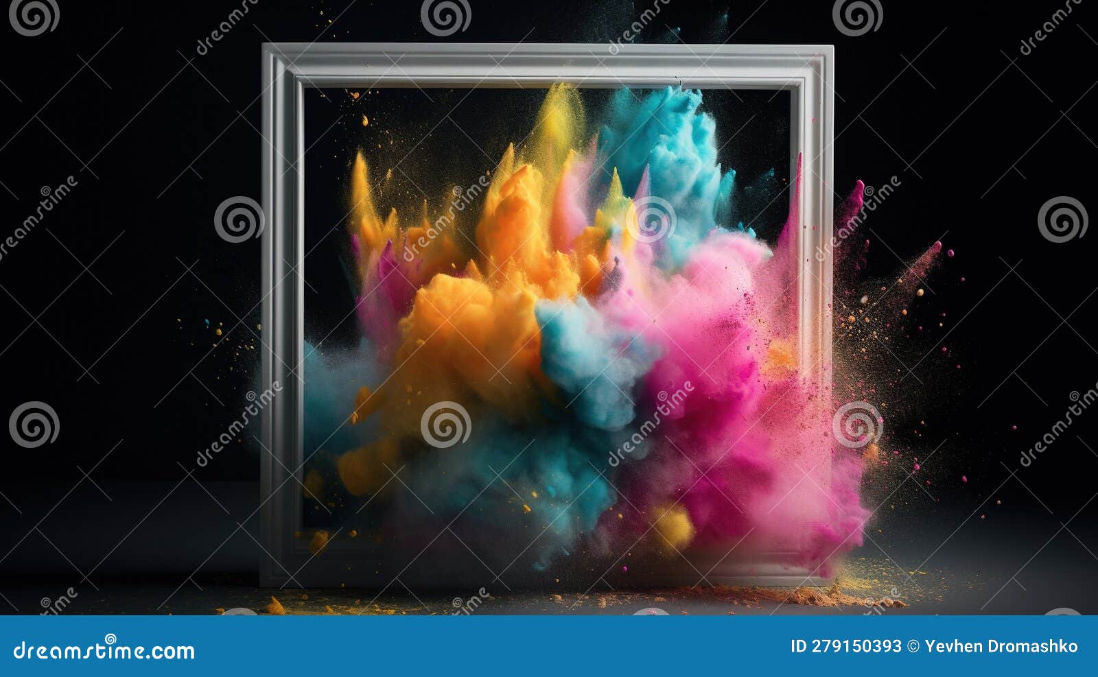Generative AI, Frame with Colorful Holi Powder Paint Explosion ...
