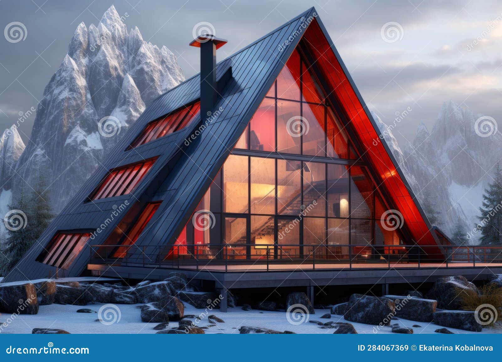 Generative AI Frame Wooden Triangular House With Panoramic Windows ...