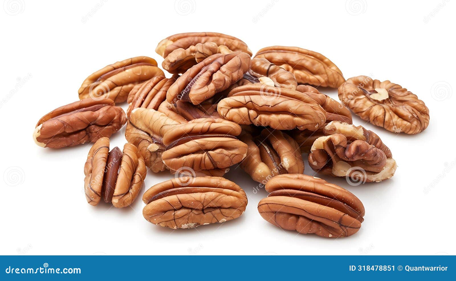 Generative AI Fresh Pecans Isolated on White Background Nuts Scattered ...