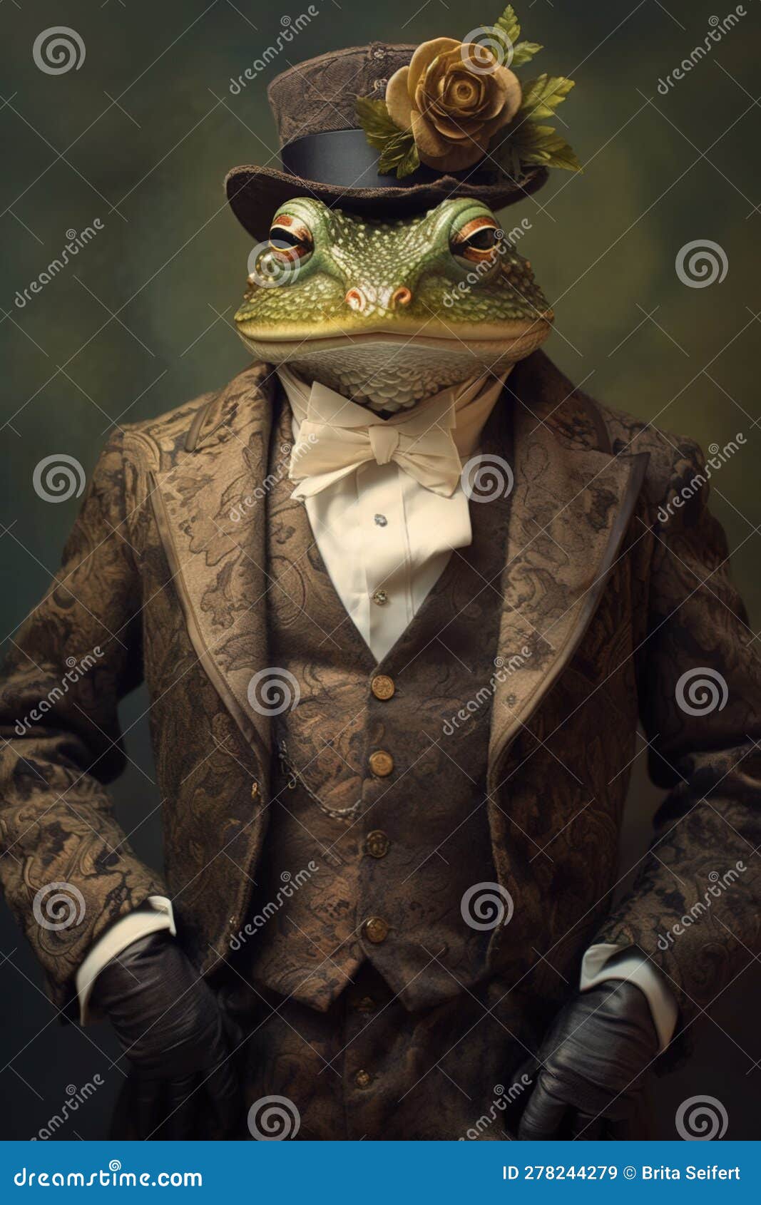 Generative AI. Frog Elegantly Dressed, Victorian Stock Illustration ...
