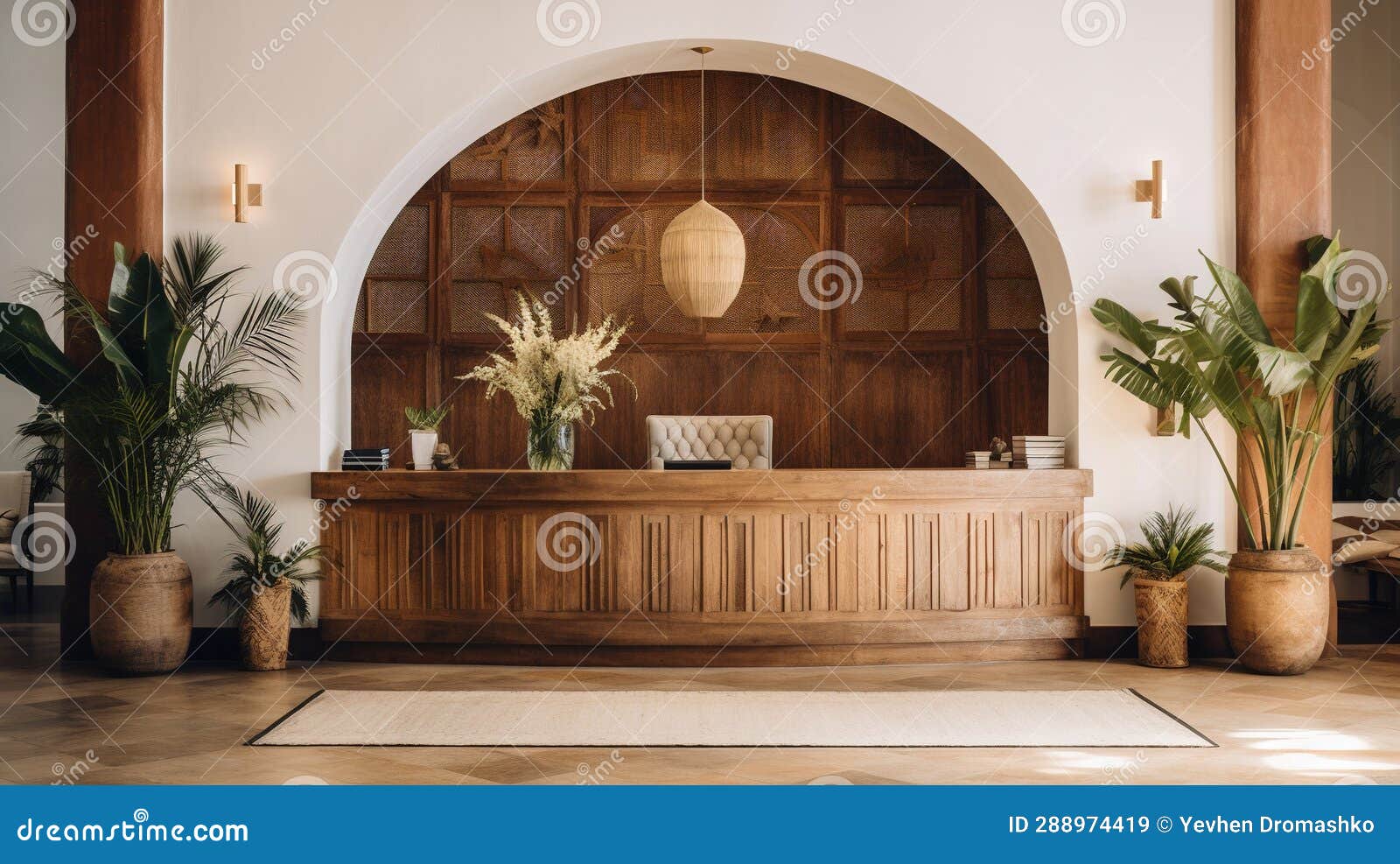 Generative AI, Front Desk of Boho Hotel, Reception Stock Image - Image ...