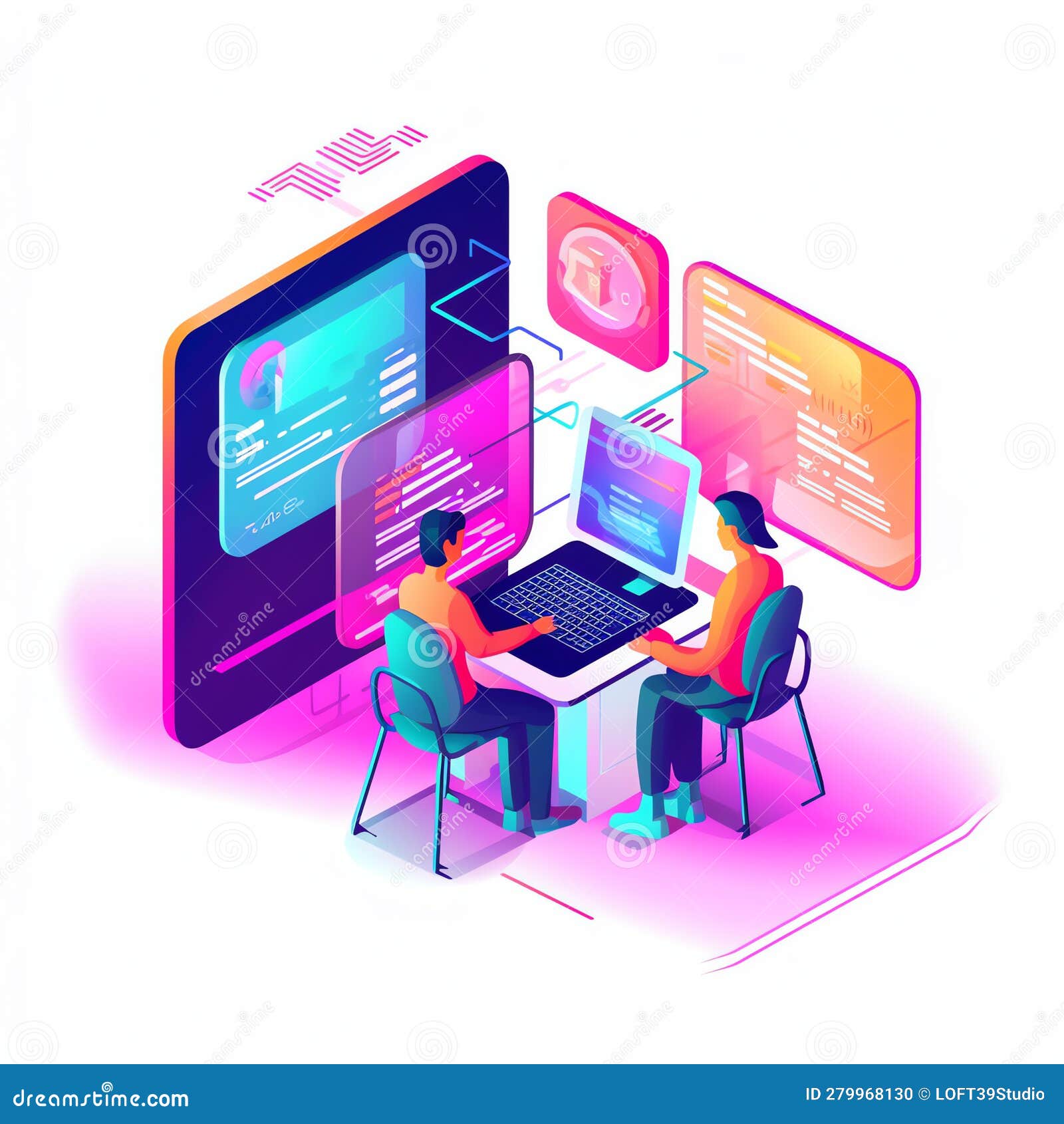 Generative AI Front End Development Concept- Stock Illustration - Illustration of work, girl ...