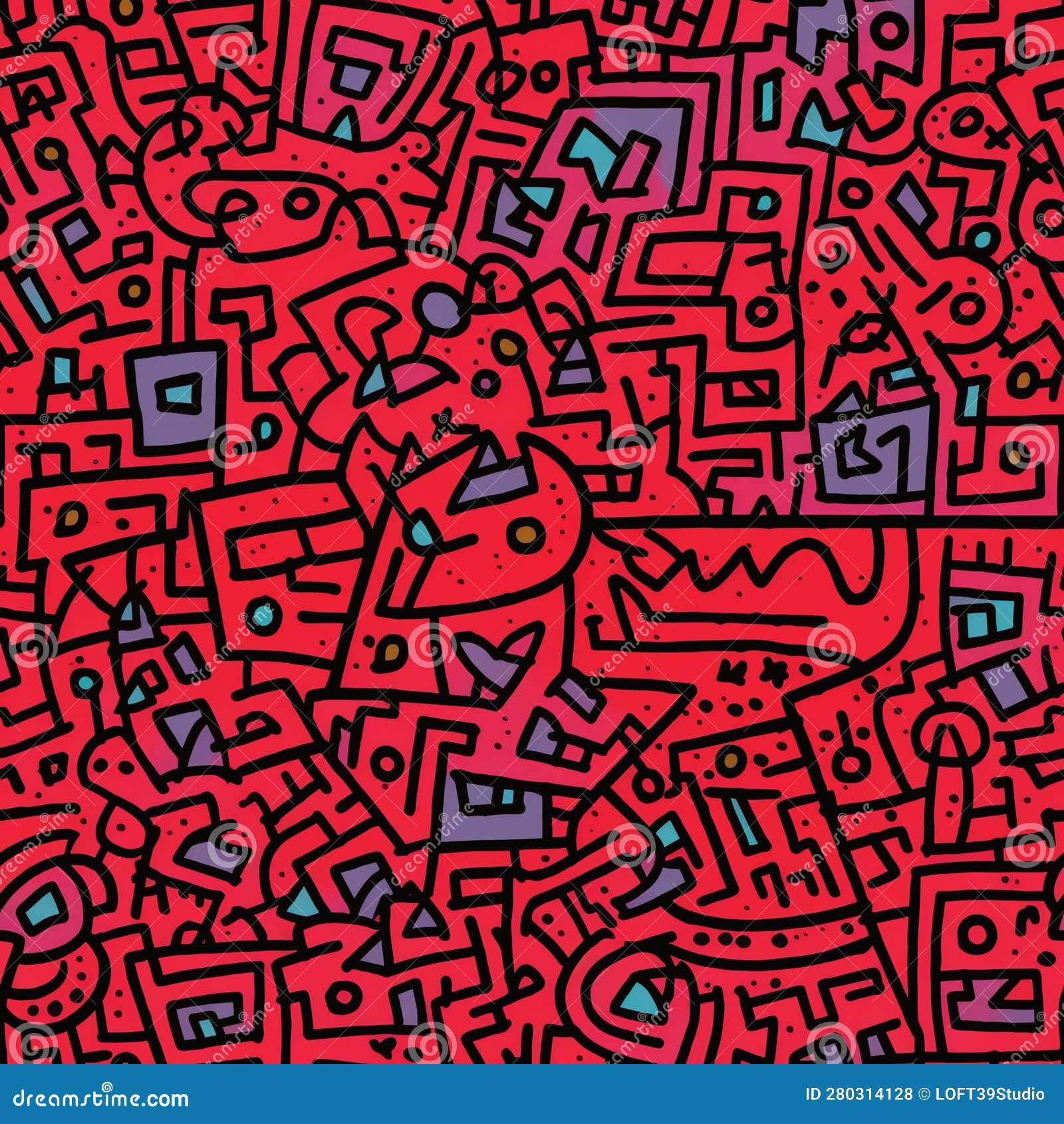 Generative AI Fun Red Line Doodle- Stock Illustration - Illustration of ...