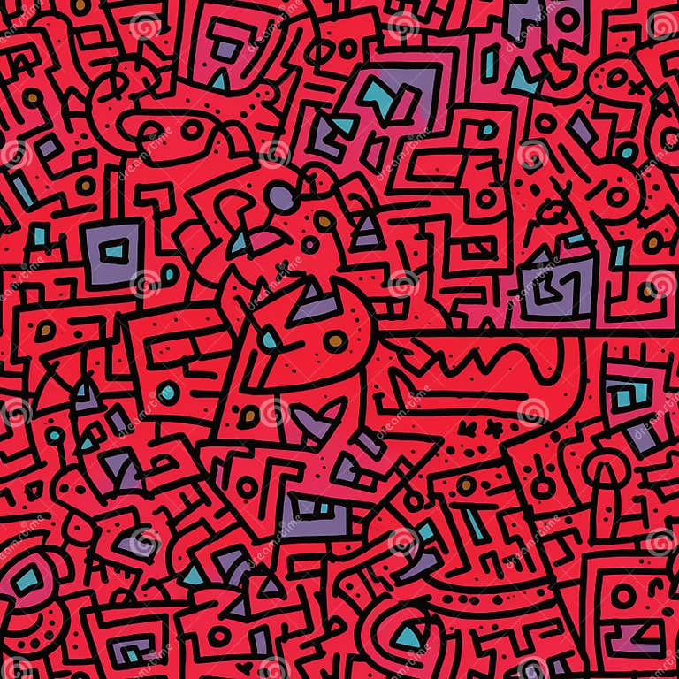 Generative AI Fun Red Line Doodle- Stock Illustration - Illustration of ...