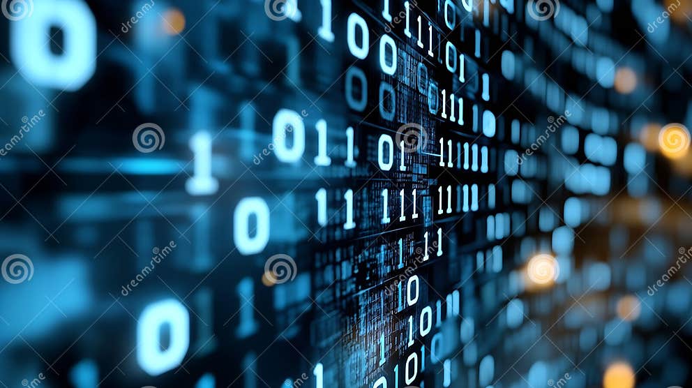 Generative AI Futuristic Digital Background Displaying Binary Code Illustrating Themes of Data ...