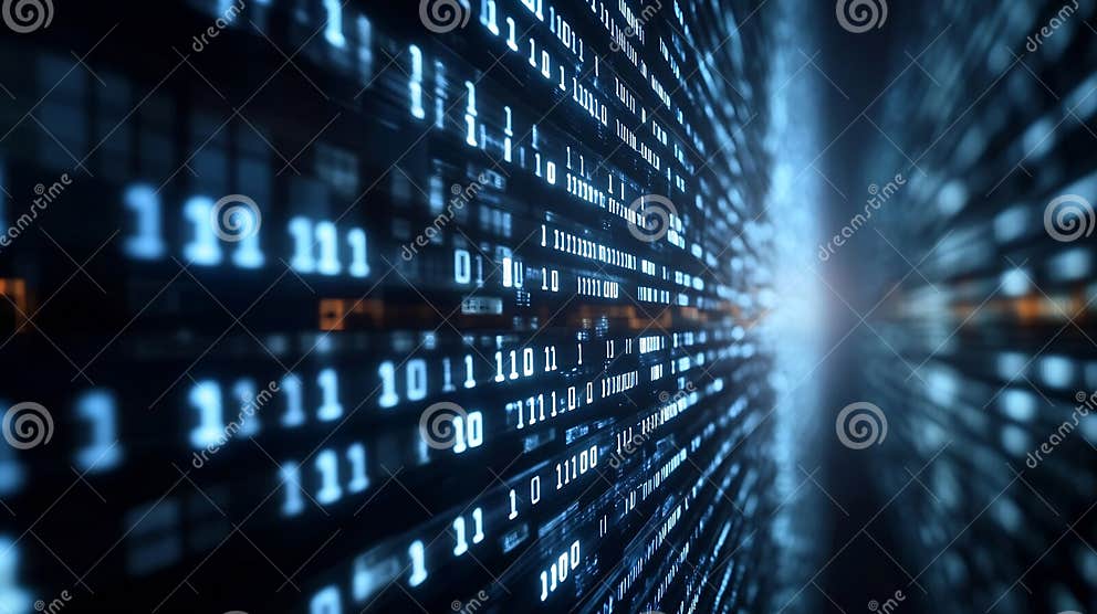 Generative AI Futuristic Digital Landscape with Cascading Binary Code ...