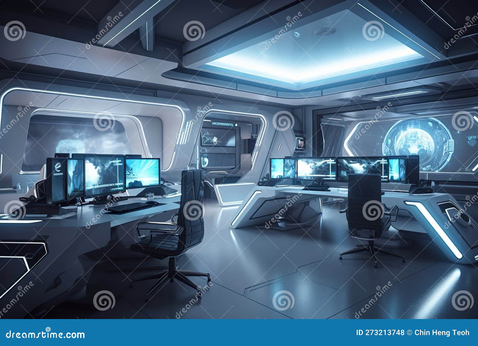 Generative AI of a Futuristic Interior of a Control Room or Office ...