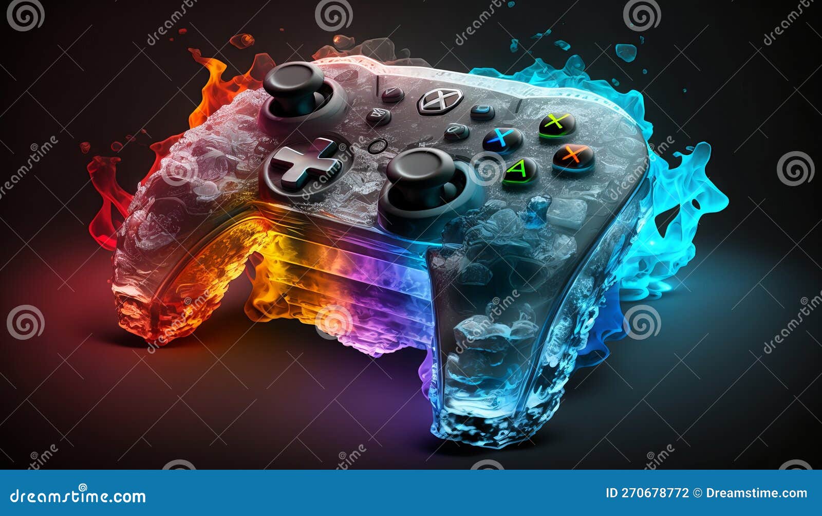 Generative AI of Game Controller in Fire with Colourful Buttons in ...