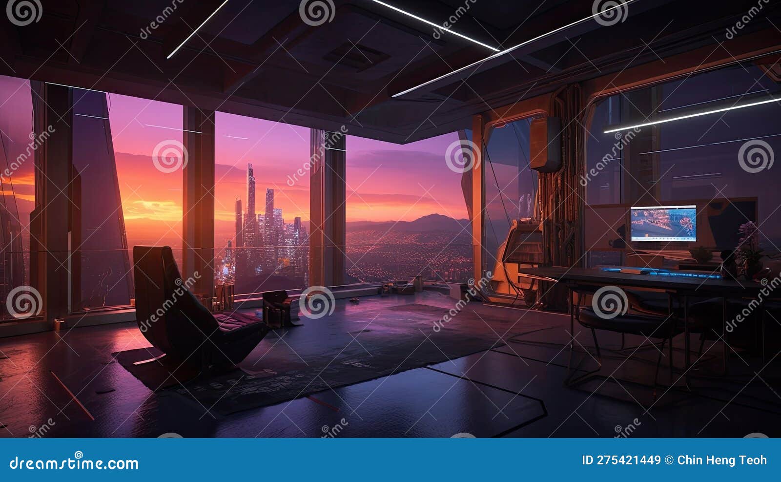 Generative AI of a Gaming Room with a Beautiful View of the City Stock ...