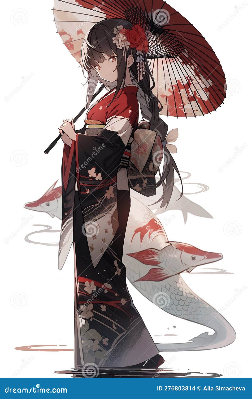 Generative Ai. Geisha Anime Illustration On Black Background ...