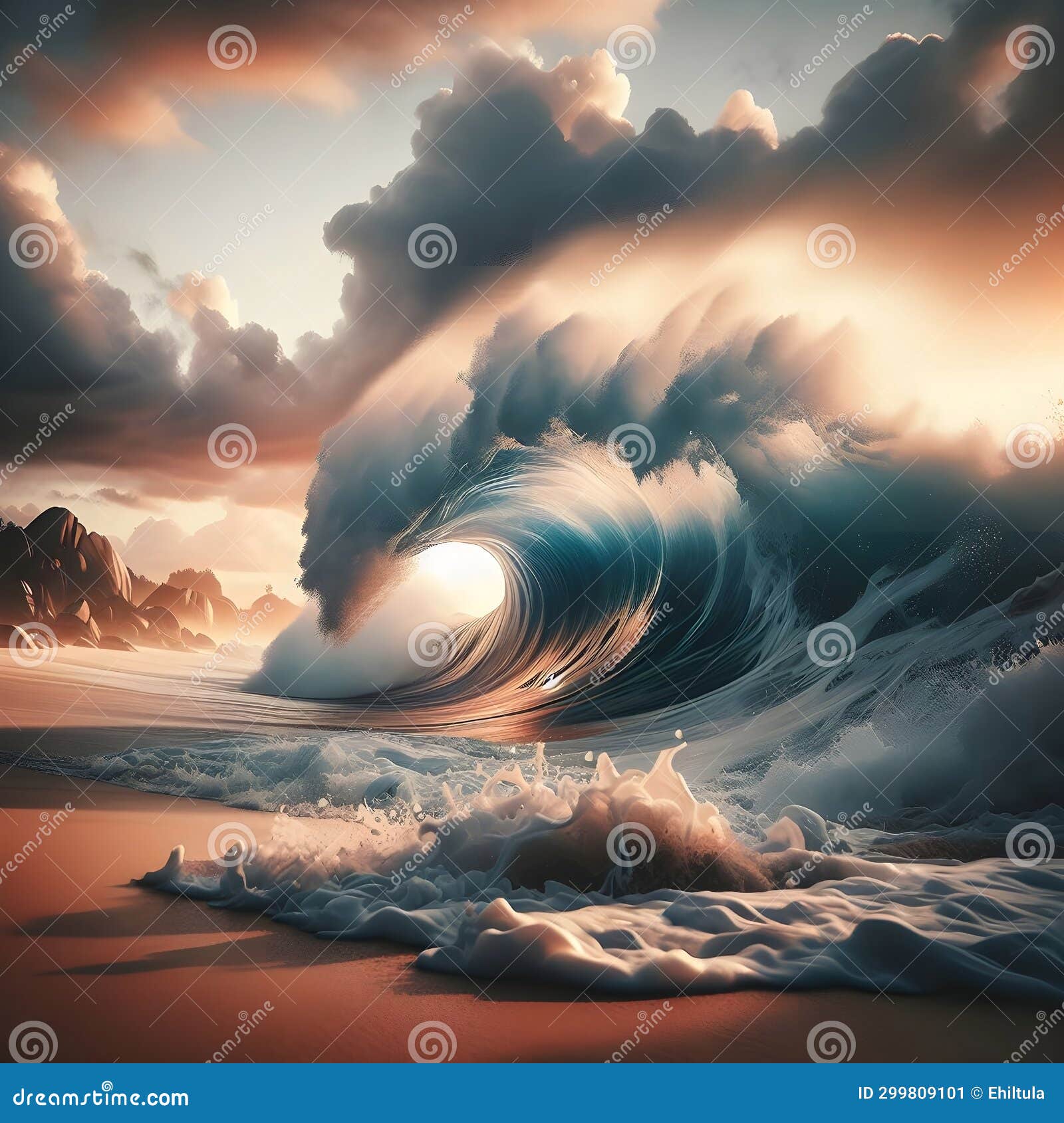 Generative AI Giant Wave Hits the Shore Stock Illustration ...