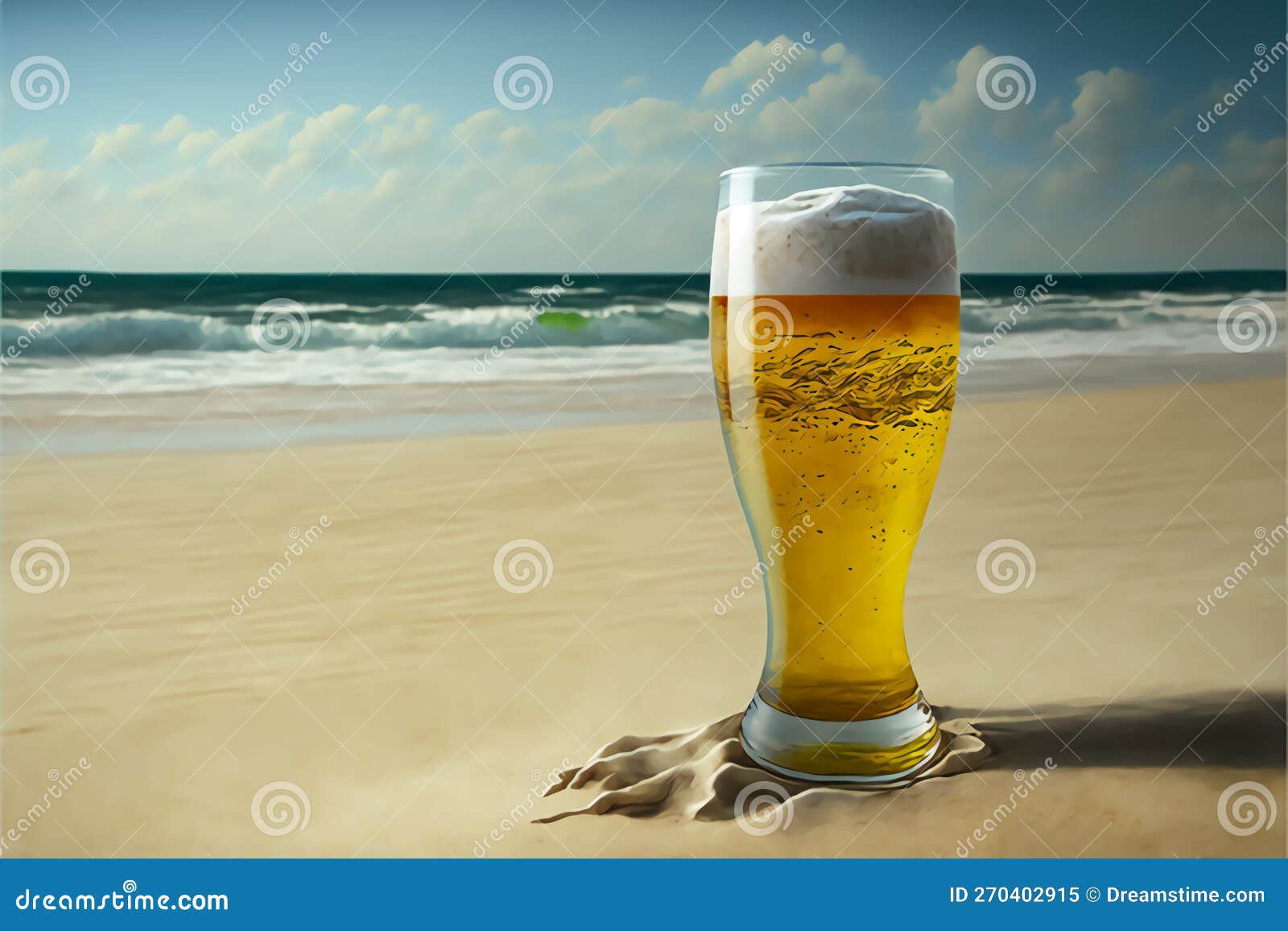 Generative AI Glass of Beer on the Beach Stock Illustration ...