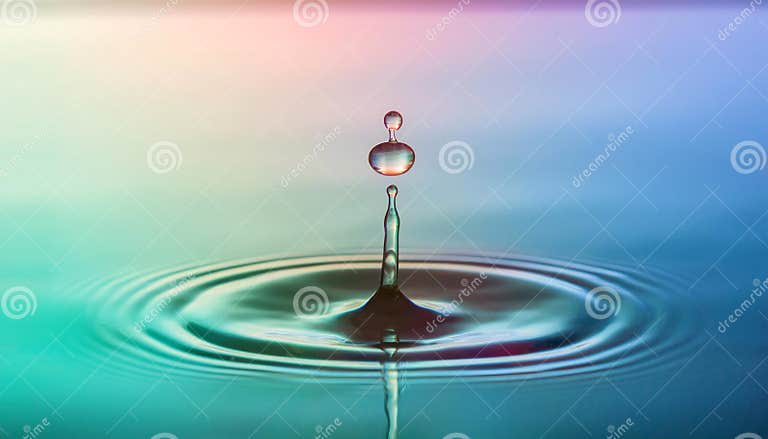 Generative AI, Green Gradient Water Drop Reflect on Water Surface ...