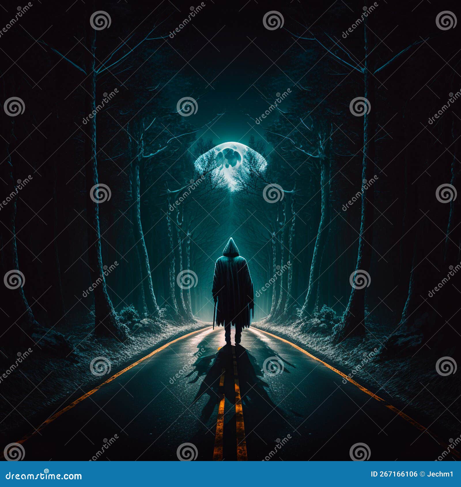 Generative Ai Grim Reaper Em Uma Estrada Lua Ilustração Stock ...