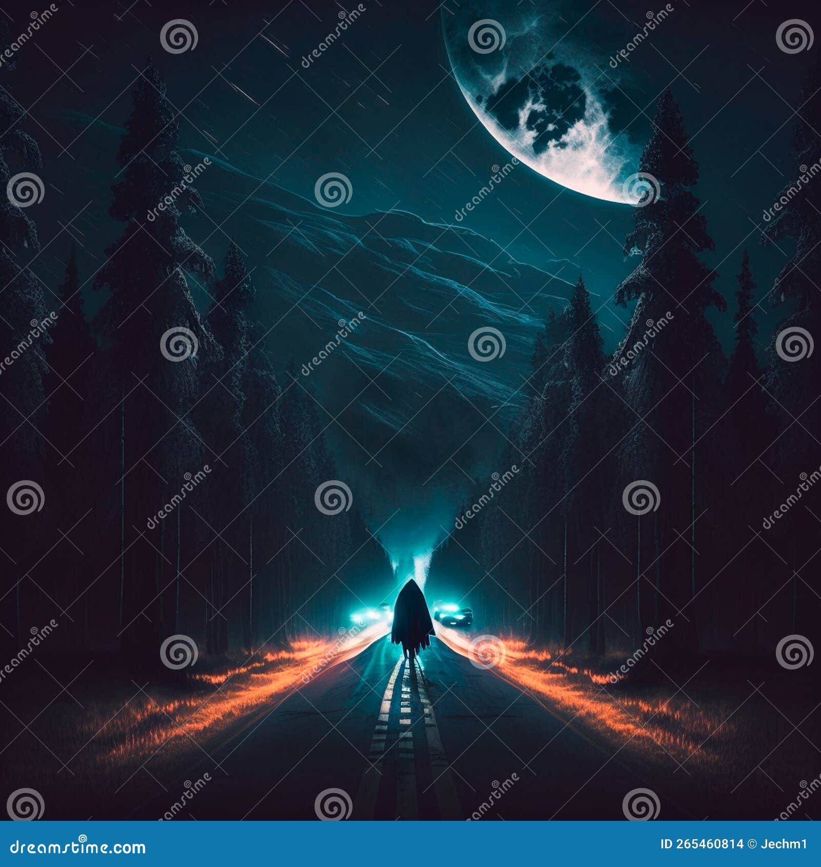 GENERATIVE AI, GENERATIVE, AI, Grim Reaper on a Moonlit Road Stock ...