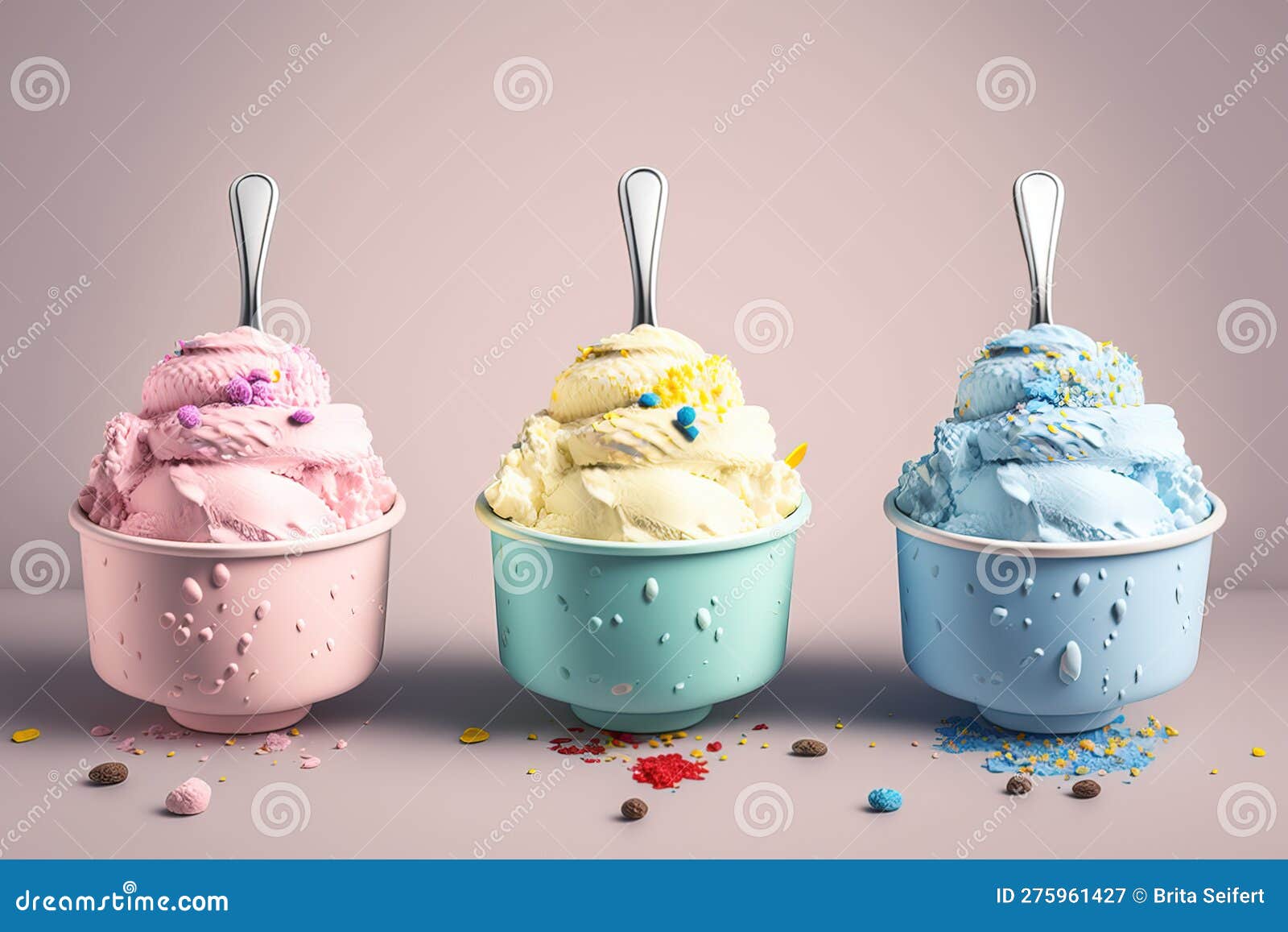 Generative AI. A Group Of Three Cups Filled With Different Types Of Ice ... Generative AI. A Group Of Three Cups Filled With Different Types Of Ice ...