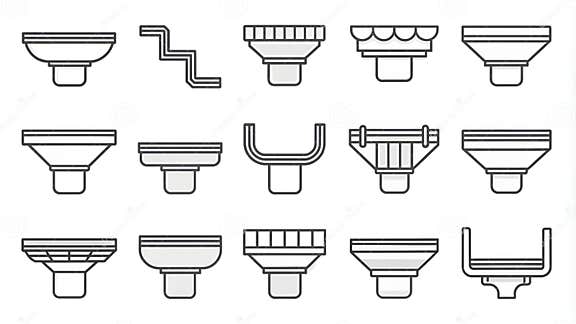 Gutter Icons Set. Outline Set of Gutter Vector Icons for Web Design ...