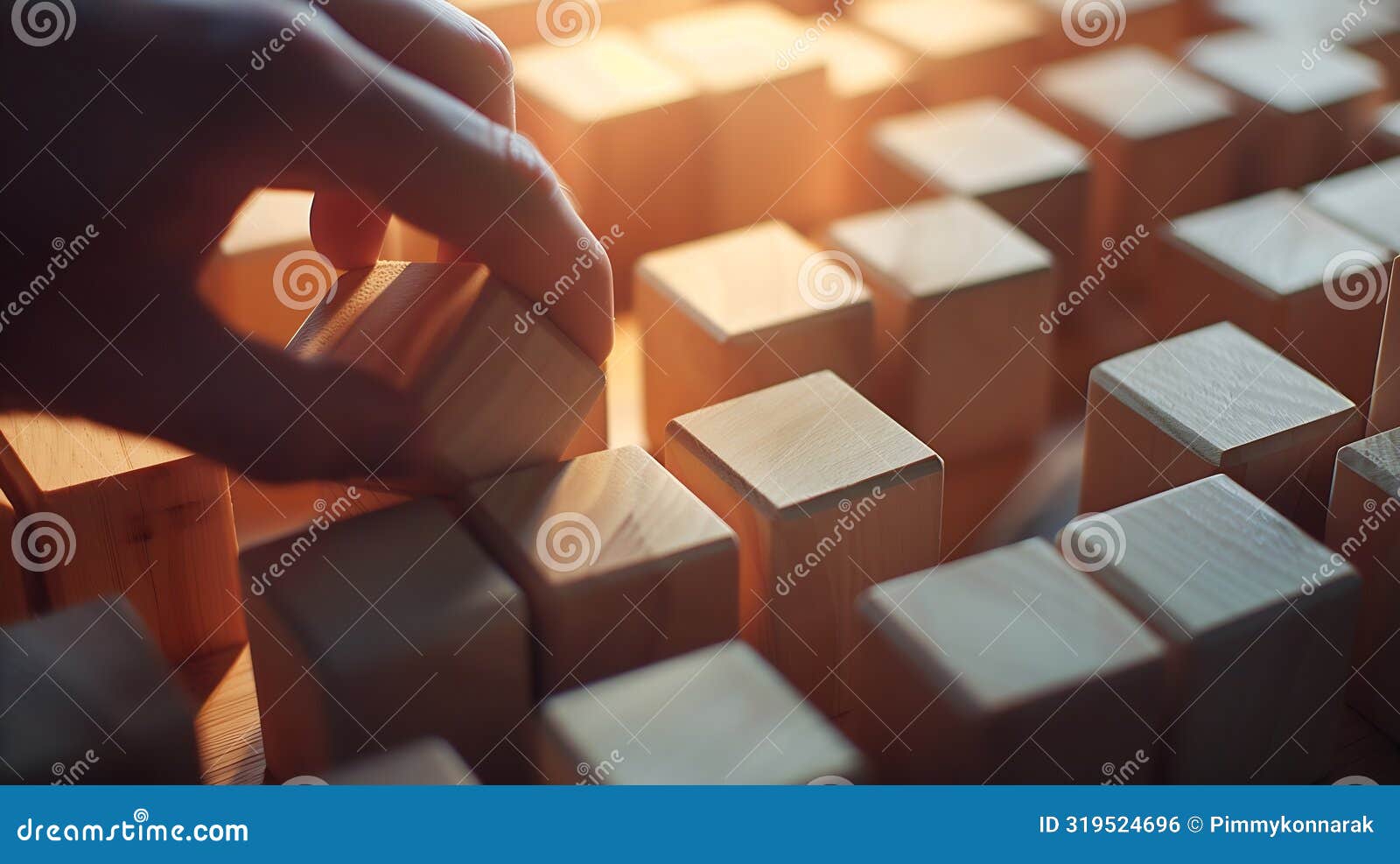 Generative AI Hand Putting and Array Wooden Cube Stacking for Job and ...