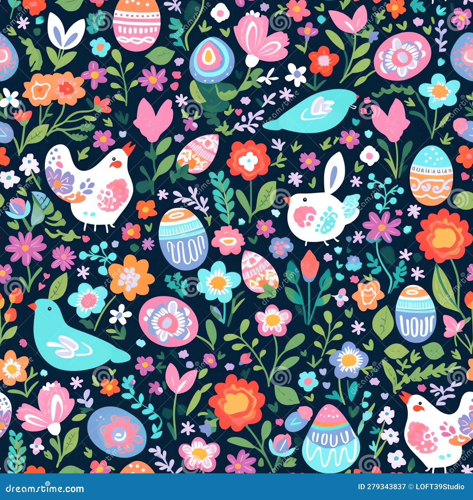 Generative AI Happy Easter Seamless Vector- Stock Illustration ...