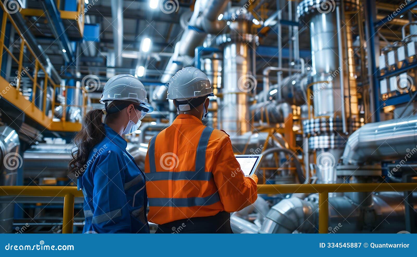 Generative AI Heavyduty Industrial Engineers Stand In A Pipeline Manufacturing Facility Using ...