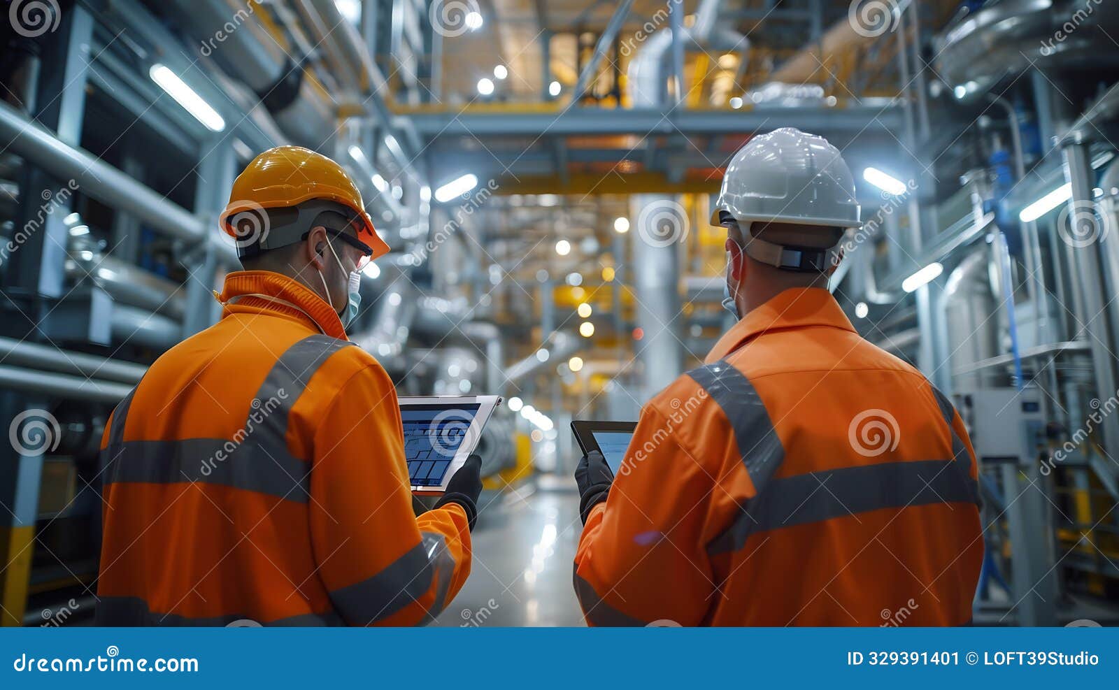 Generative AI Heavyduty Industrial Engineers Stand in a Pipeline ...